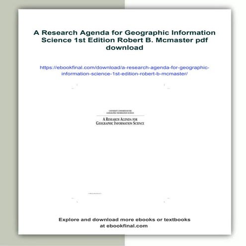A Research Agenda for Geographic Information Science 1st Edition Robert ...