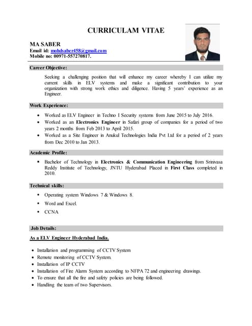 ELV ENGINEER RESUME | DOC