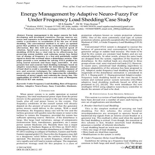 Energy Management by Adaptive Neuro-Fuzzy For Under Frequency Load Shedding/Case Study | PDF