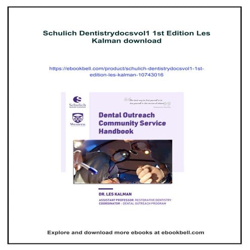 Schulich Dentistrydocsvol1 1st Edition Les Kalman | PDF