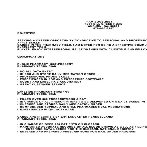 RESUME FOR PAM | RTF