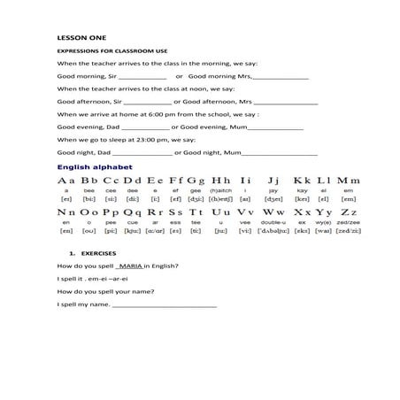 Beginner pronunciation alphabet - Lesson 5 | PDF