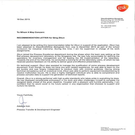 GSK Reference leter | PDF