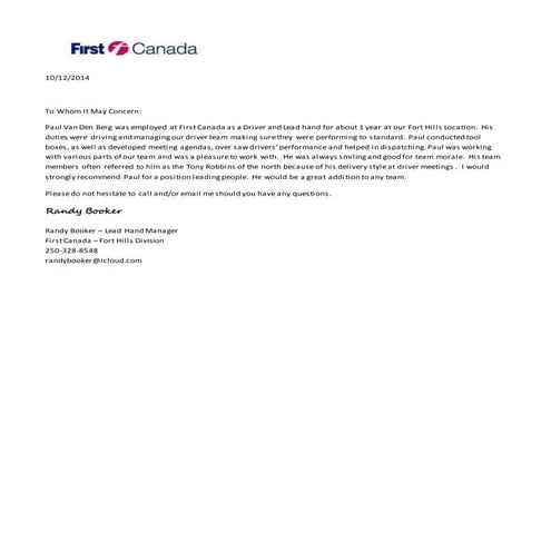 First Canada Letter of reference | DOCX