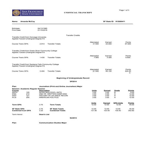 Final Unofficial Transcript | PDF