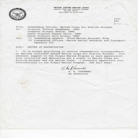 Letter of Appreciation 2009 Single Marine Program | PDF