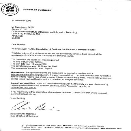 Graduate Certificate of Commerce From Uni of Ballarat | PDF
