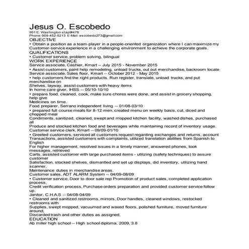 Resume For Kmart | PDF