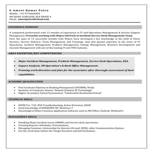 Ameet patro Wipro(Resume) | DOC
