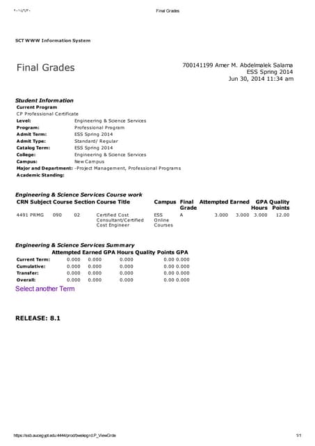 Unofficial Transcript | PDF