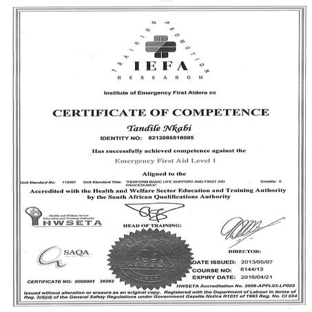 FIRST AID CERTIFICATE | PDF