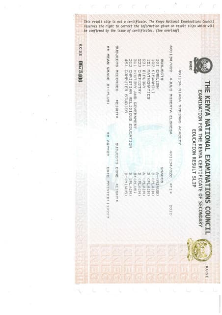 Kcse certificate | PDF