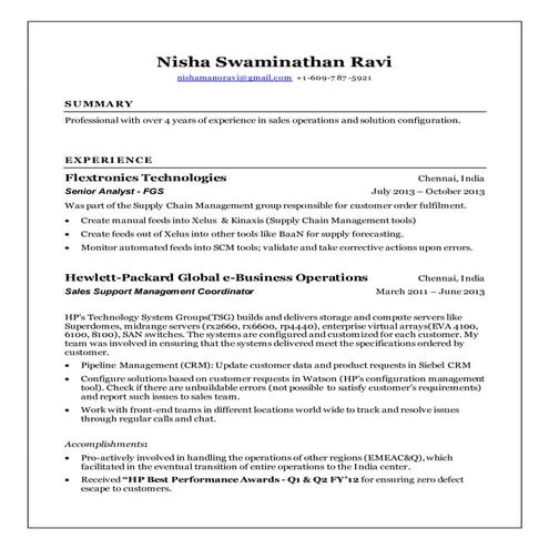 Nisha Swaminathan Ravi Sales op | PDF