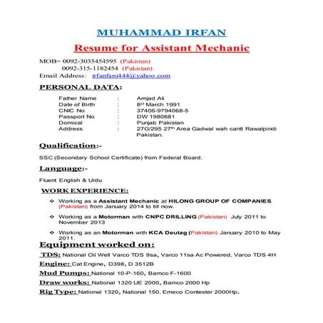 Cv Irfan | DOCX
