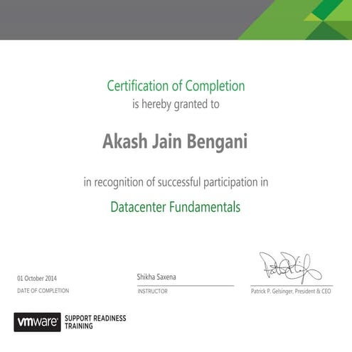 certificate- Datacenter Fundamentals | PPT