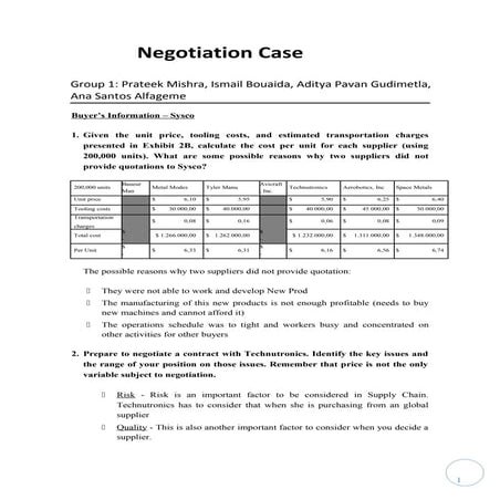 Negotiation Case Study | DOC
