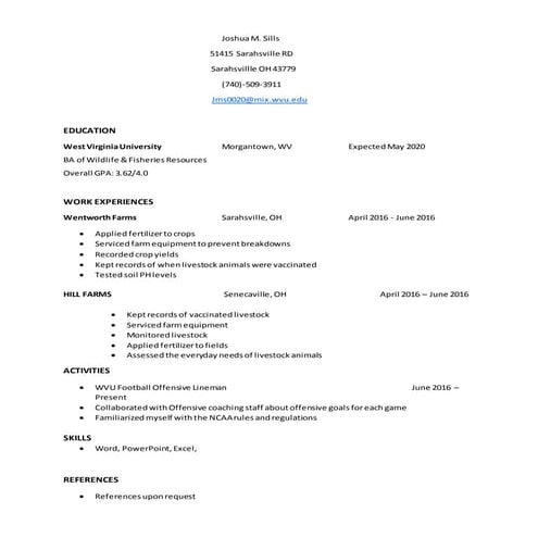Josh's resume | DOCX | Agriculture | Industries