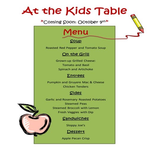 At the kids table menu LSH foodservice | DOCX