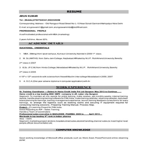 Arunkumar- Resume 1 | DOC