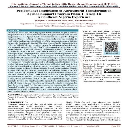 Performance Implication of Agricultural Transformation Agenda Support ...