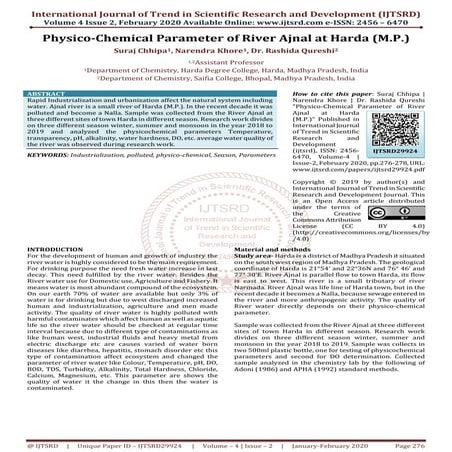 Physico Chemical Parameter of River Ajnal at Harda M.P. | PDF