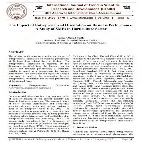 The Impact of Entrepreneurial Orientation on Business Performance: A Study of SMEs in ...