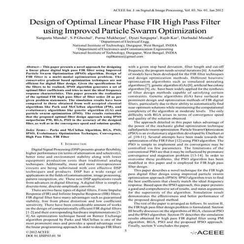 Design Of Optimal Linear Phase Fir High Pass Filter Using Improved Particle Swarm Optimization