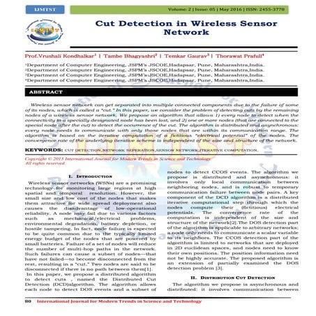 Cut Detection In Wireless Sensor Network Pdf