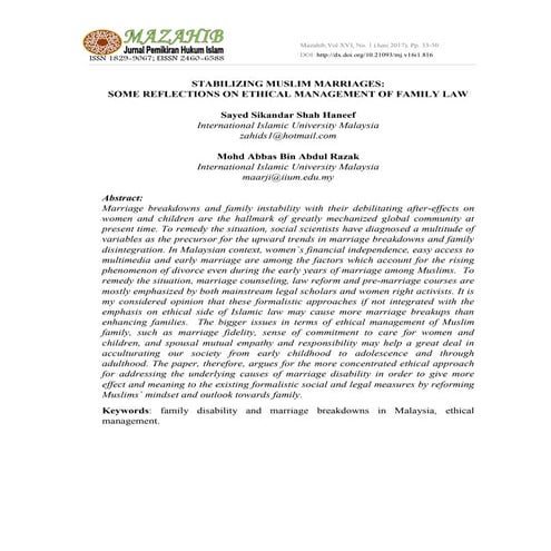 STABILIZING MUSLIM MARRIAGES: SOME REFLECTIONS ON ETHICAL MANAGEMENT OF ...