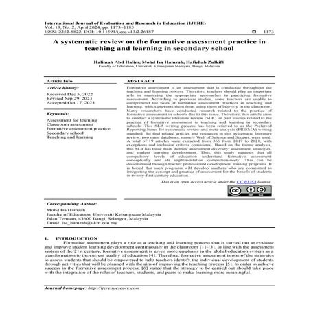 A systematic review on the formative assessment practice in teaching ...