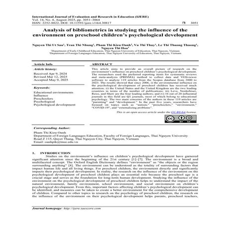 Analysis of bibliometrics in studying the influence of the environment ...