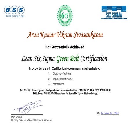 SIX SIGMA Green Belt 2009 | PPT