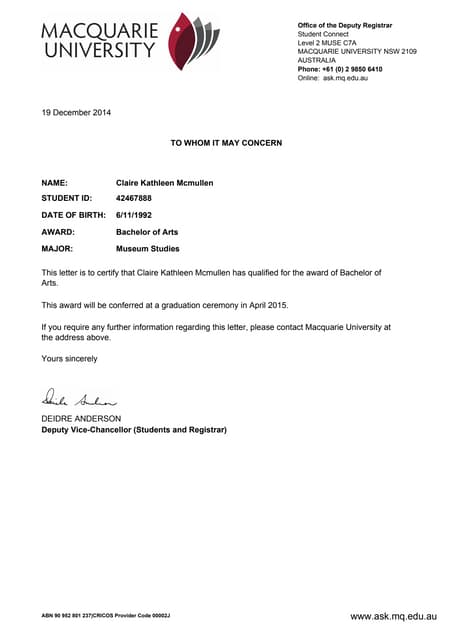 Graduation Verification Letter for Tierney Washington (1) | PDF