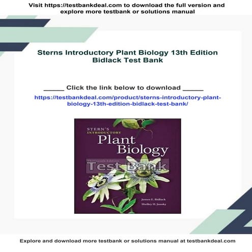 Sterns Introductory Plant Biology 13th Edition Bidlack Test Bank | PDF