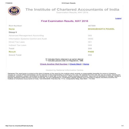 ICAI Exam Results | PDF