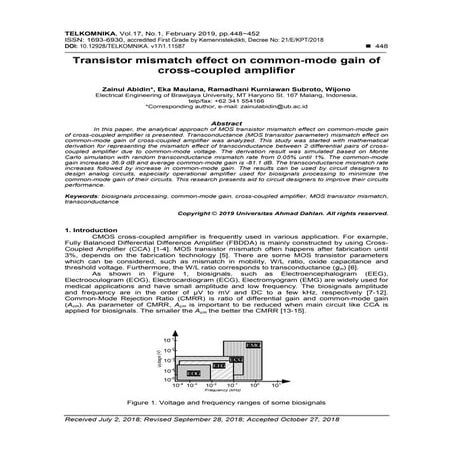 Transistor mismatch effect on common-mode gain of cross-coupled ...