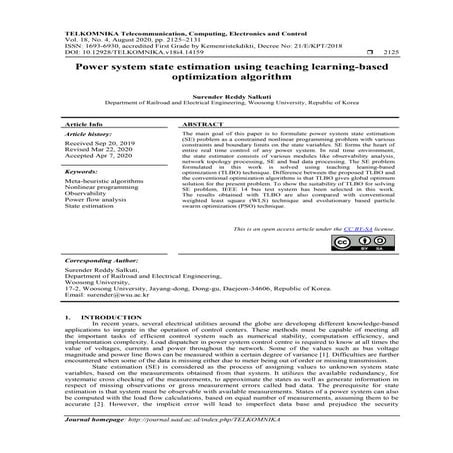 Power System State Estimation Using Teaching Learning Based Optimization Algorithm Pdf 5371