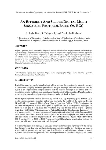 An Efficient And Secure Digital Multi Signature Protocol Based On Ecc Pdf