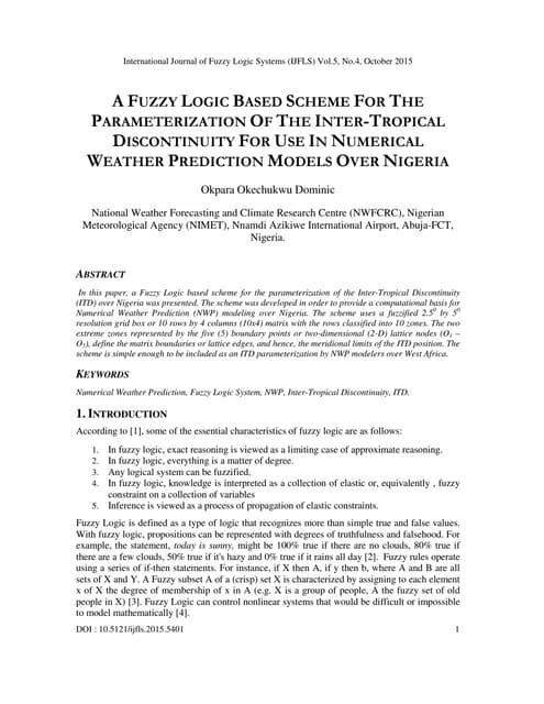 A Fuzzy Logic Based Scheme For The Parameterization Of The Inter Tropical Discontinuity For Use