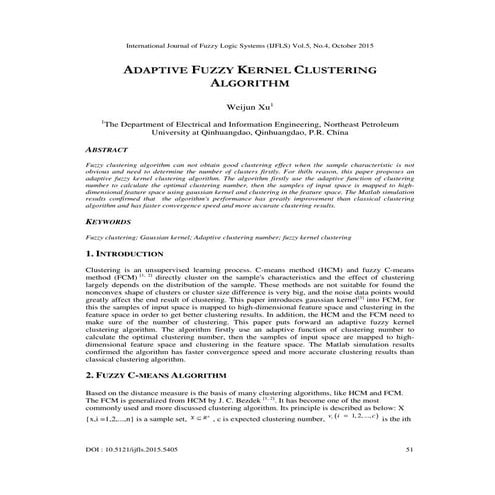 ADAPTIVE FUZZY KERNEL CLUSTERING ALGORITHM | PDF