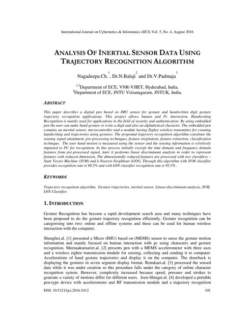 Analysis Of Inertial Sensor Data Using Trajectory Recognition Algorithm