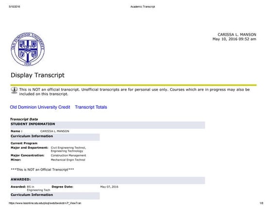 TU Unofficial Transcript | PDF
