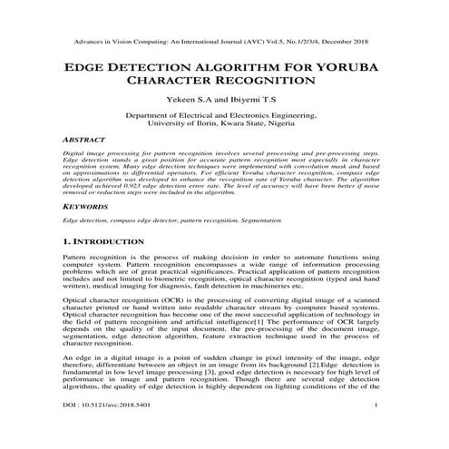 EDGE DETECTION ALGORITHM FOR YORUBA CHARACTER RECOGNITION | PDF