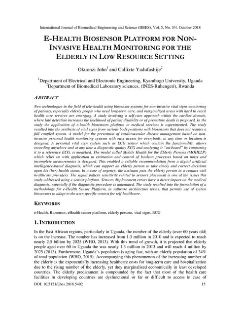 E Health Biosensor Platform For Noninvasive Health Monitoring For The
