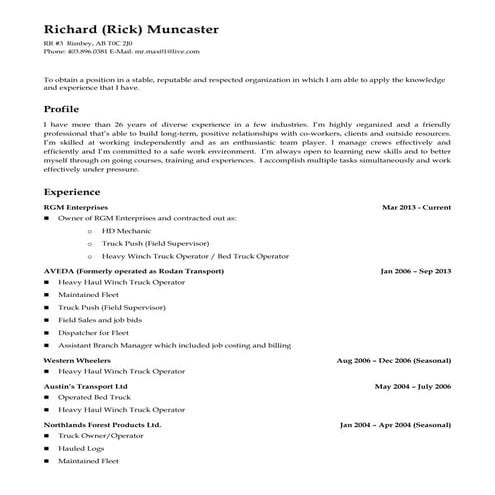 Rick Muncaster Original Resume with references | PDF