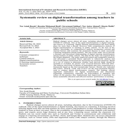 Systematic review on digital transformation among teachers in public ...