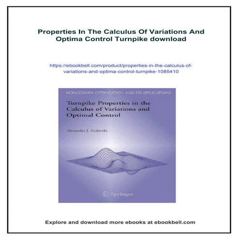 Properties In The Calculus Of Variations And Optima Control Turnpike | PDF