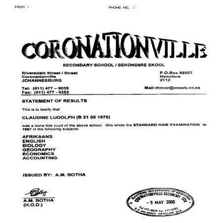 Letter from Coronationville Secondary School | PDF