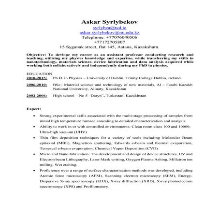 Askar Syrlybekov's updated CV | PDF