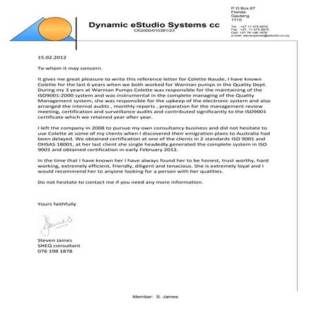 New ref letter from Dynamic e-studio